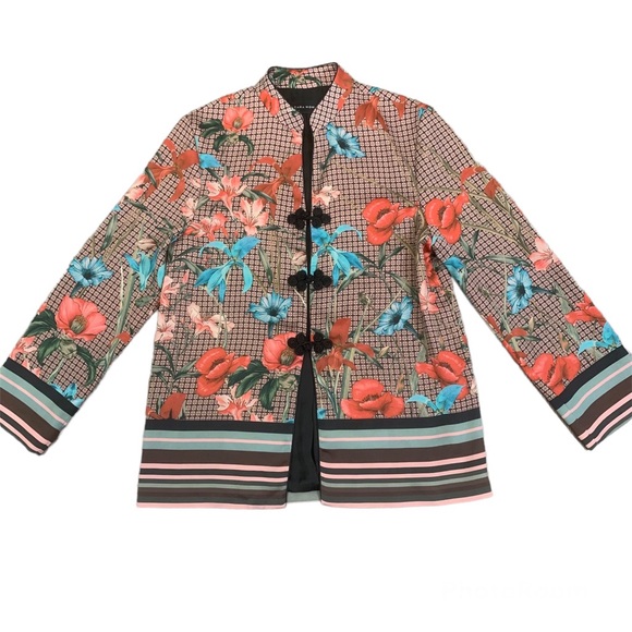 Zara | Jackets & Coats | Zara Jacket Floral Lined Blazer Multicolor ...